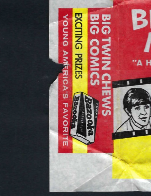 1964 TOPPS BEATLES A HARD DAYS NIGHT WAX WRAPPER. NICE COLOR, GLOSS ETC ...