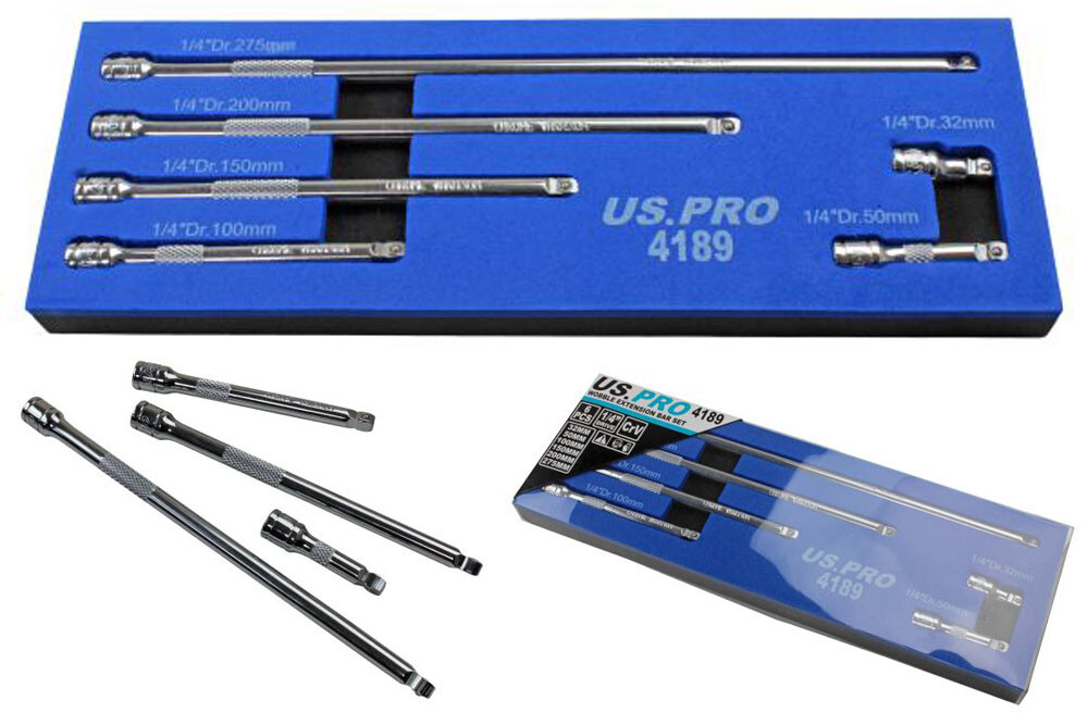 1/4'' Drive Wobble Extension Bar Set 6pc in Foam Tray US Pro ...