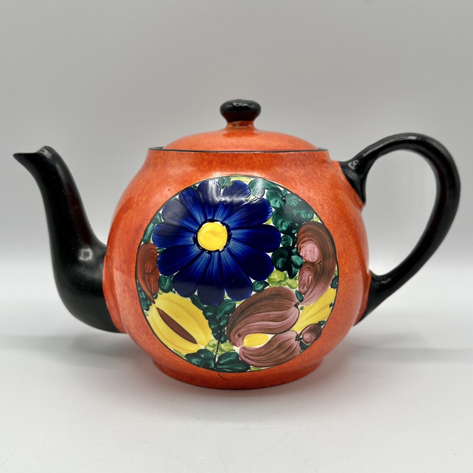 Antique J. Mrazek Peasant Art Industry Pottery Hand Painted Orange Tea ...