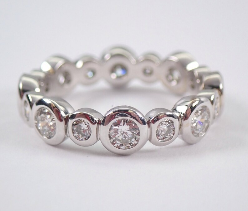 Stackable Eternity Wedding Band Bezel Set Round Cut Moissanite Bubble ...