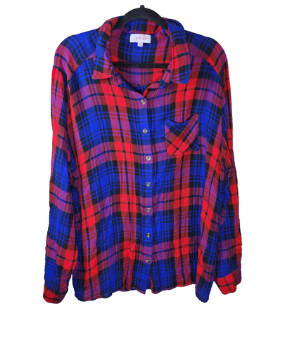 Jess Lea Boutique Womens XL Red Blue Plaid Long Sleeve Button Up Shirt ...