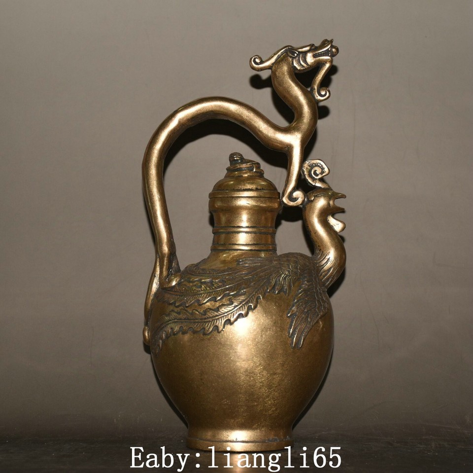 11" Alte China Dynastie Reine Bronze Drache Phoenix Wein Tee Topf Flagon Paar | eBay