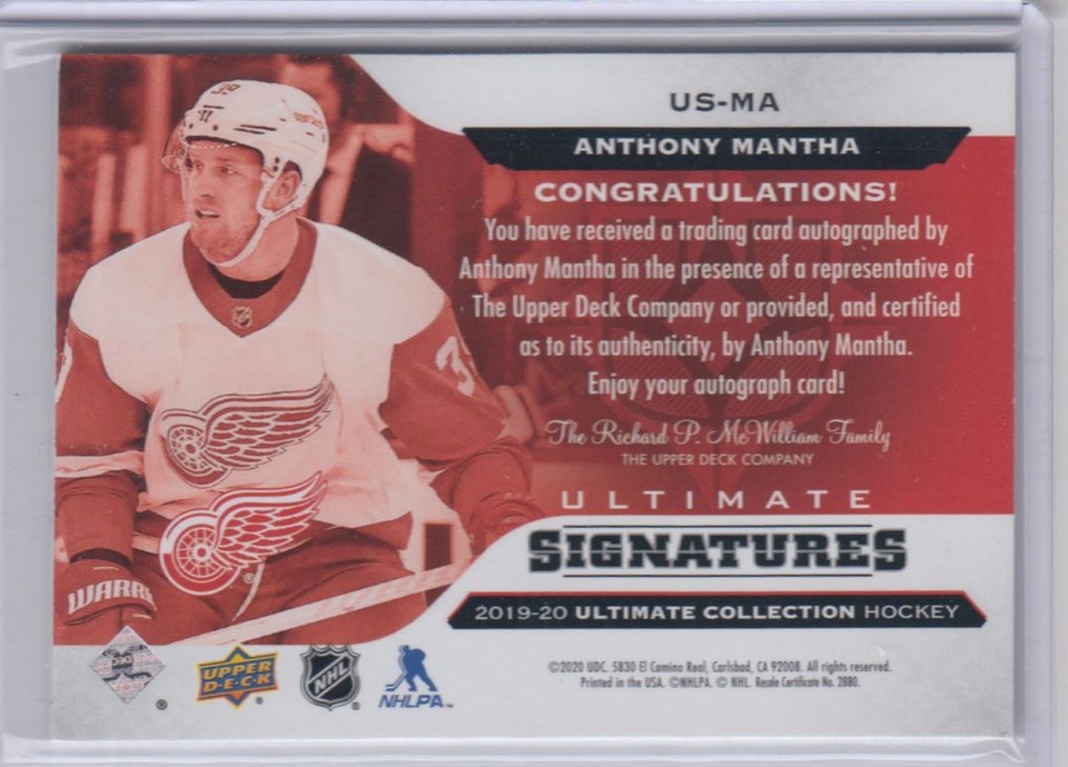 2021-22 Upper Deck Ultimate Collection Signatures Anthony Mantha Auto ...