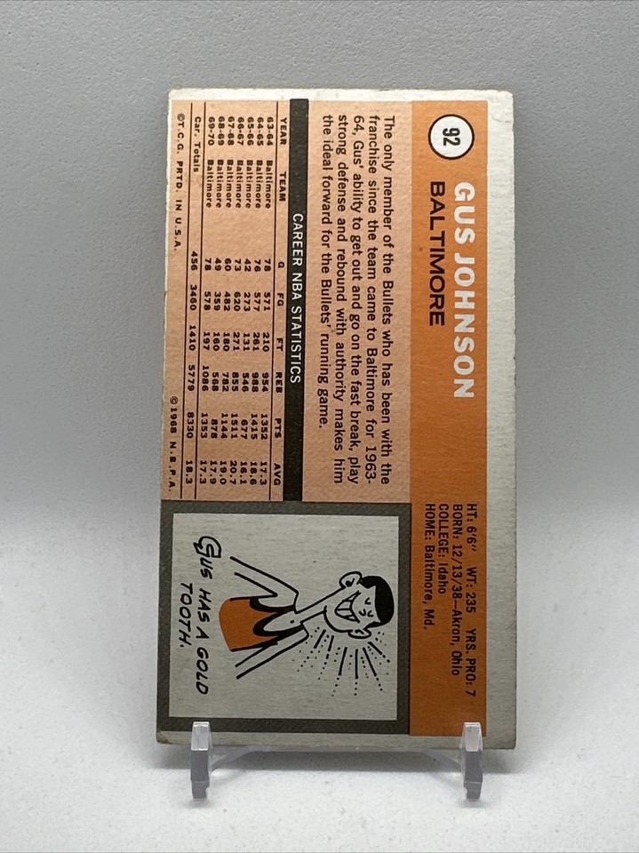 1970-71 Topps Gus Johnson Baltimore Bullets Basketball Card #92 | eBay