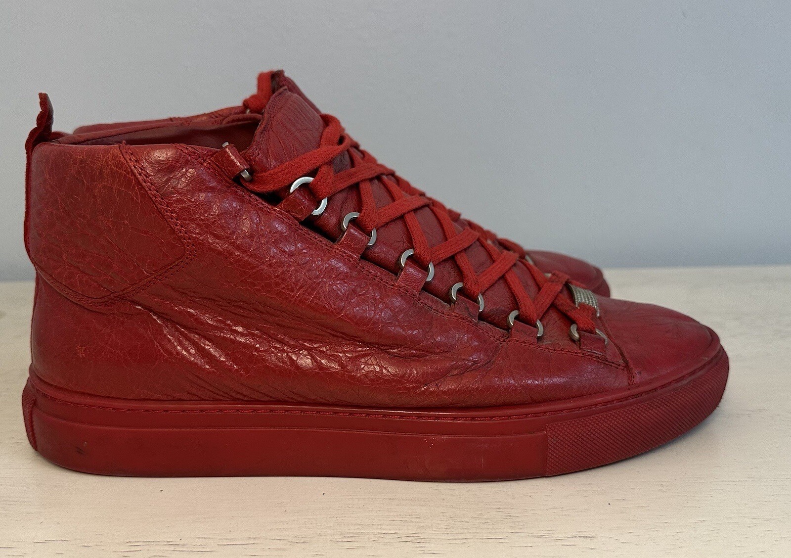 Balenciaga Arena Sneakers Red Leather High Top Size 41 - Gem