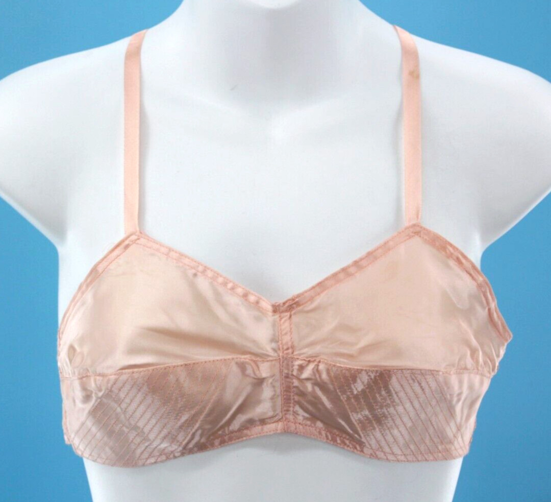 VTG Women's 40s 50s Light Pink Satin Rayon Bra Sz 34 … - Gem