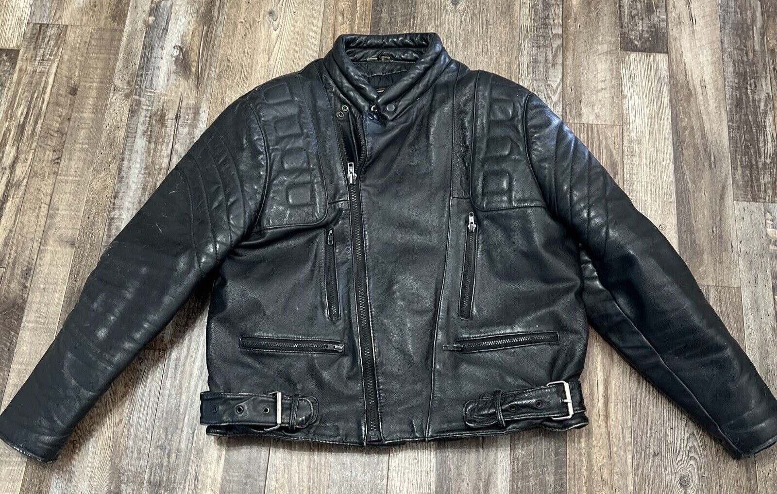 Open Road Black Leather Bomber Motorcycle Jacket Men'… - Gem