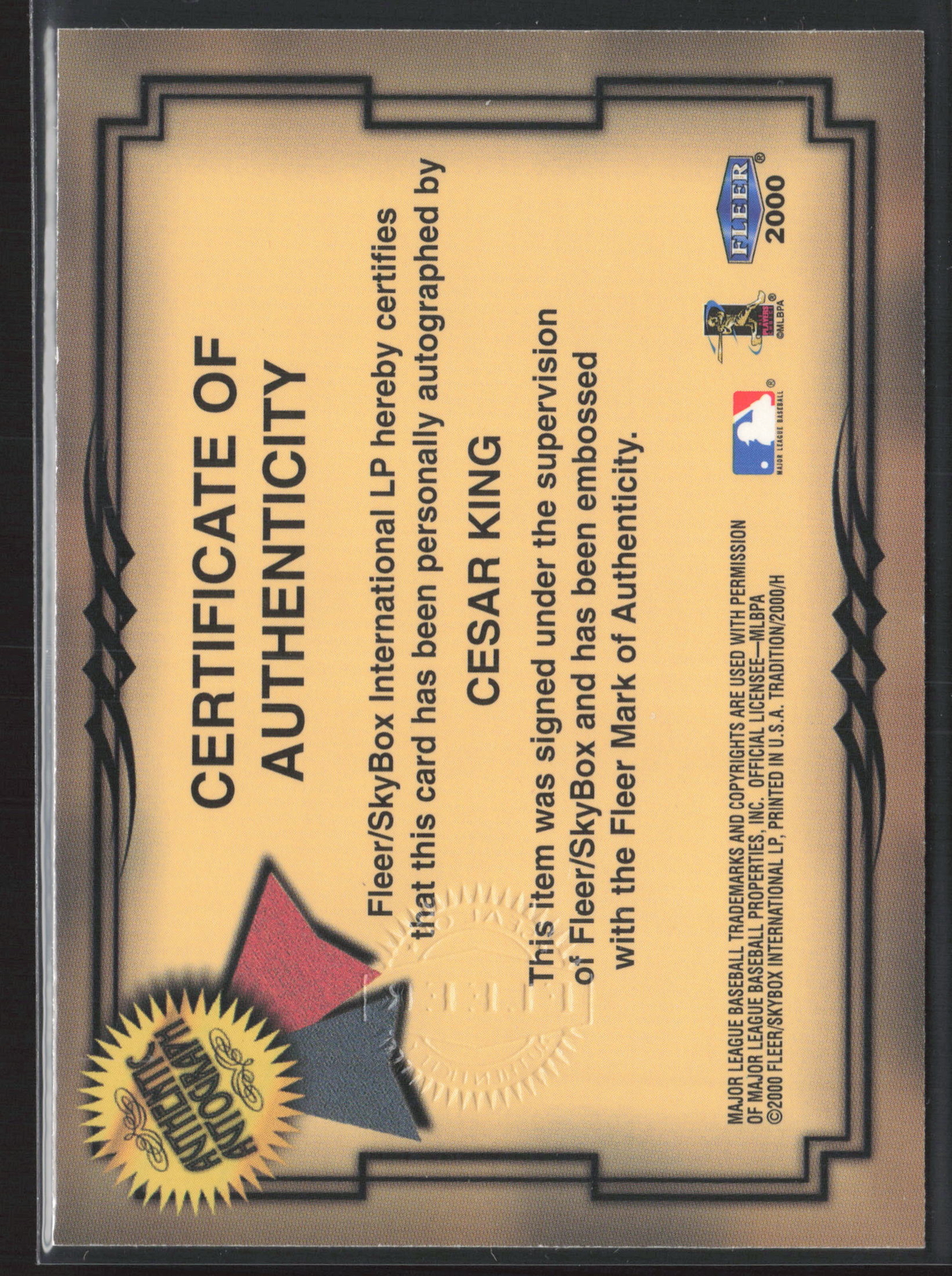 2000 Fleer Tradition Cesar King Fresh Ink Auto #NNO | eBay