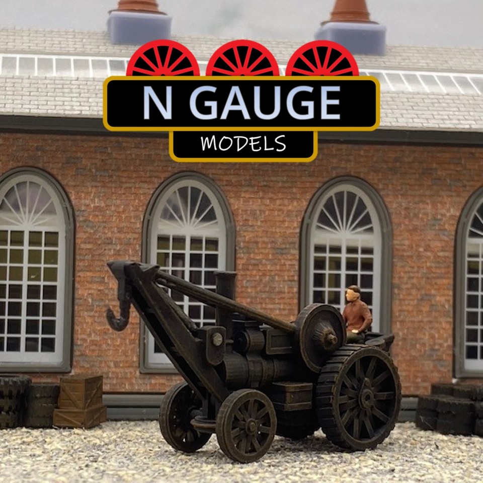 PAINTED - N Scale Gauge 1:148 Crane Engine & Figure! (Swan Neck Dock 1: ...