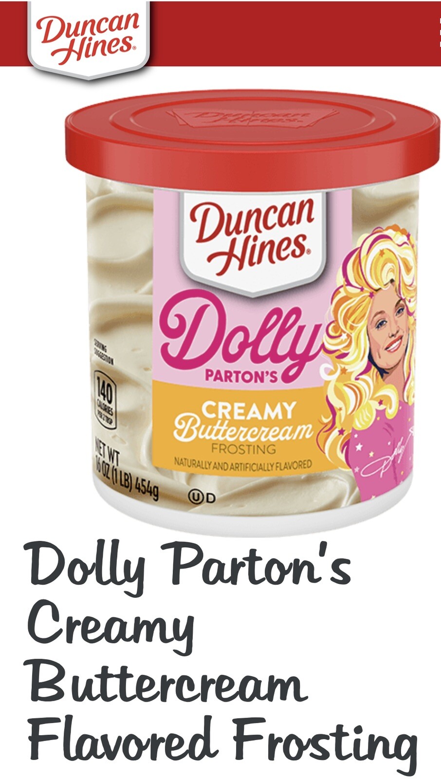 ONE Dolly Parton Duncan Hines Frosting LTD Edition Creamy Buttercream ...