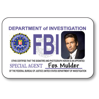 FOX MULDER NAME BADGE HALLOWEEN COSTUME PROP FOR X FILES TV SHOW SAFETY ...