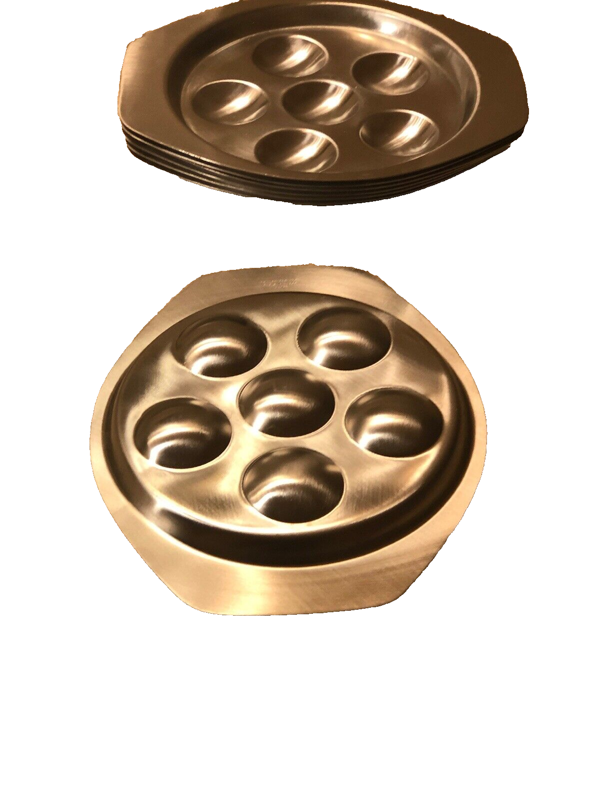 HELLER DESIGNS MCM 18-8 STAINLESS(7) ESCARGOT PANS/SERVEWARE 6 7/8" L ...