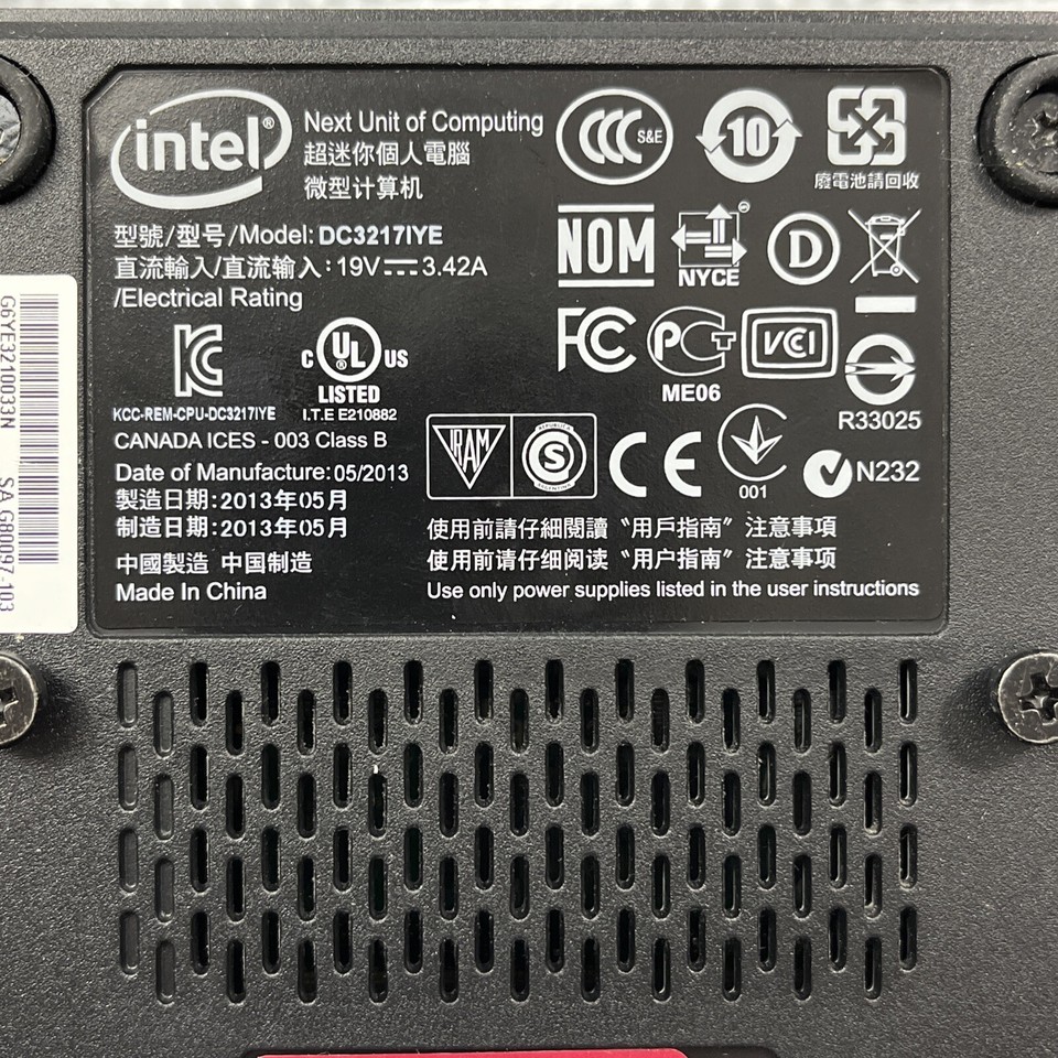Intel NUC DC3217IYE Intel Core i3-3217U 1.8GHz 4GB RAM 128GB SSD Window ...