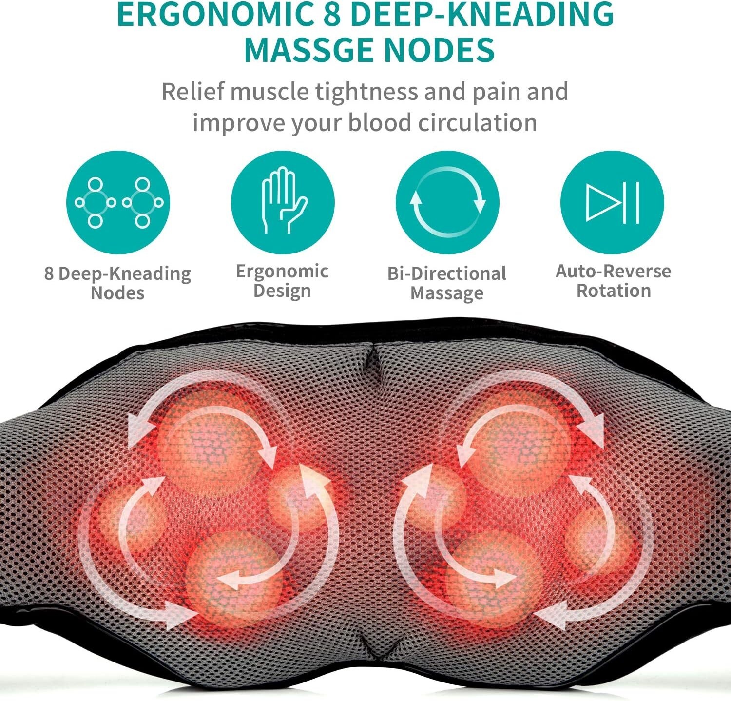 Neck & Back Massager, Deep Tissue with Infra Red Soothing Heat | eBay