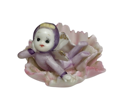 Napco JANUARY Flower Purple Pixie Fairy Figurine Pink Carnation Flower ...