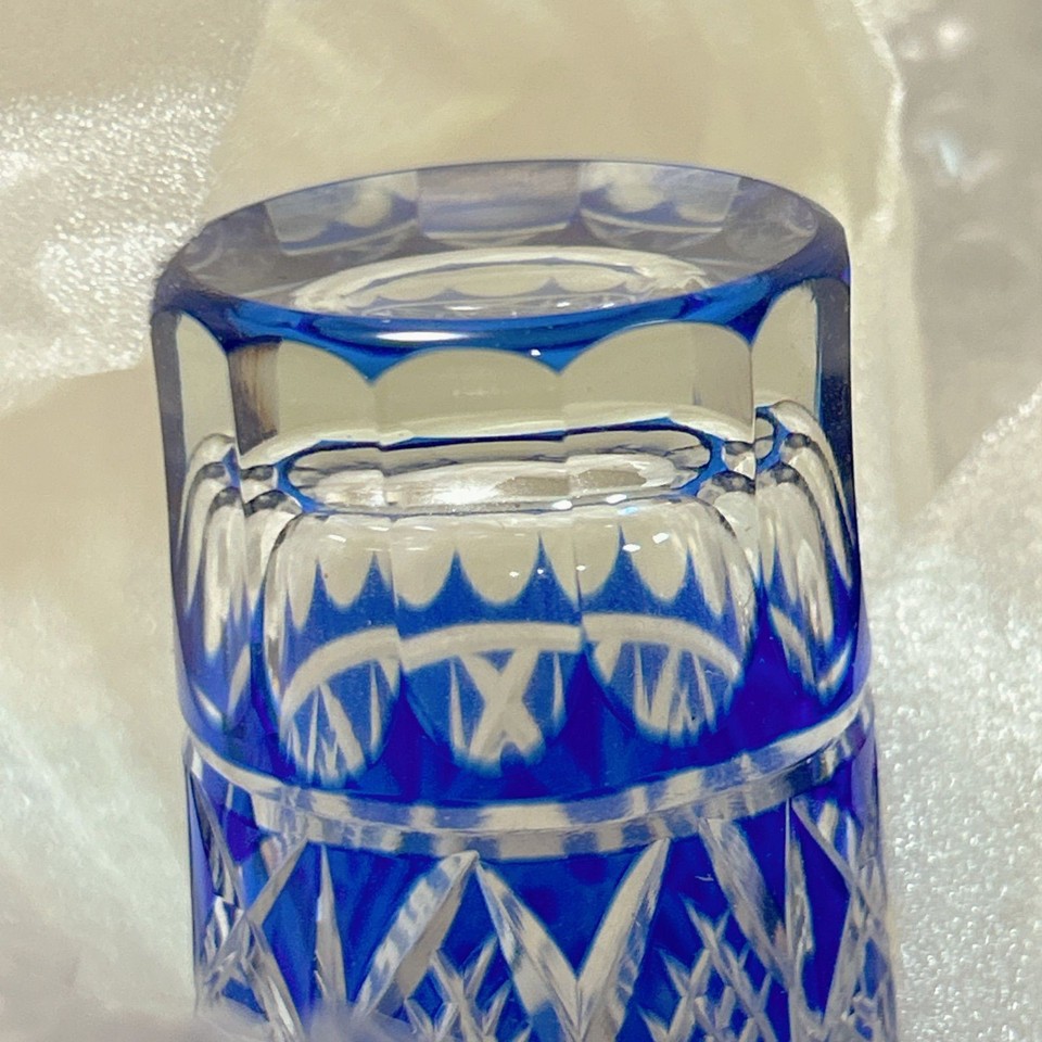 Kirikoya Pair Glass Blue Covered Kiriko Glass Edo Kiriko Style Rocks ...