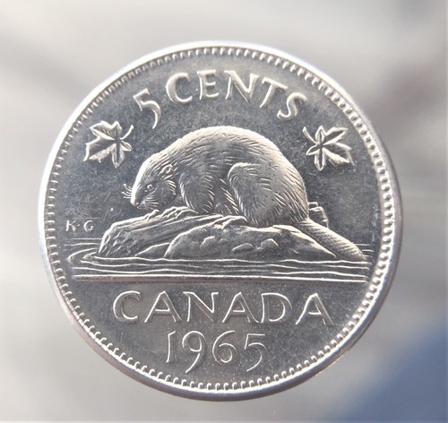 1965 Canada, 5 Cent Nickel, Beaver, Queen Elizabeth II, Nice Features ...