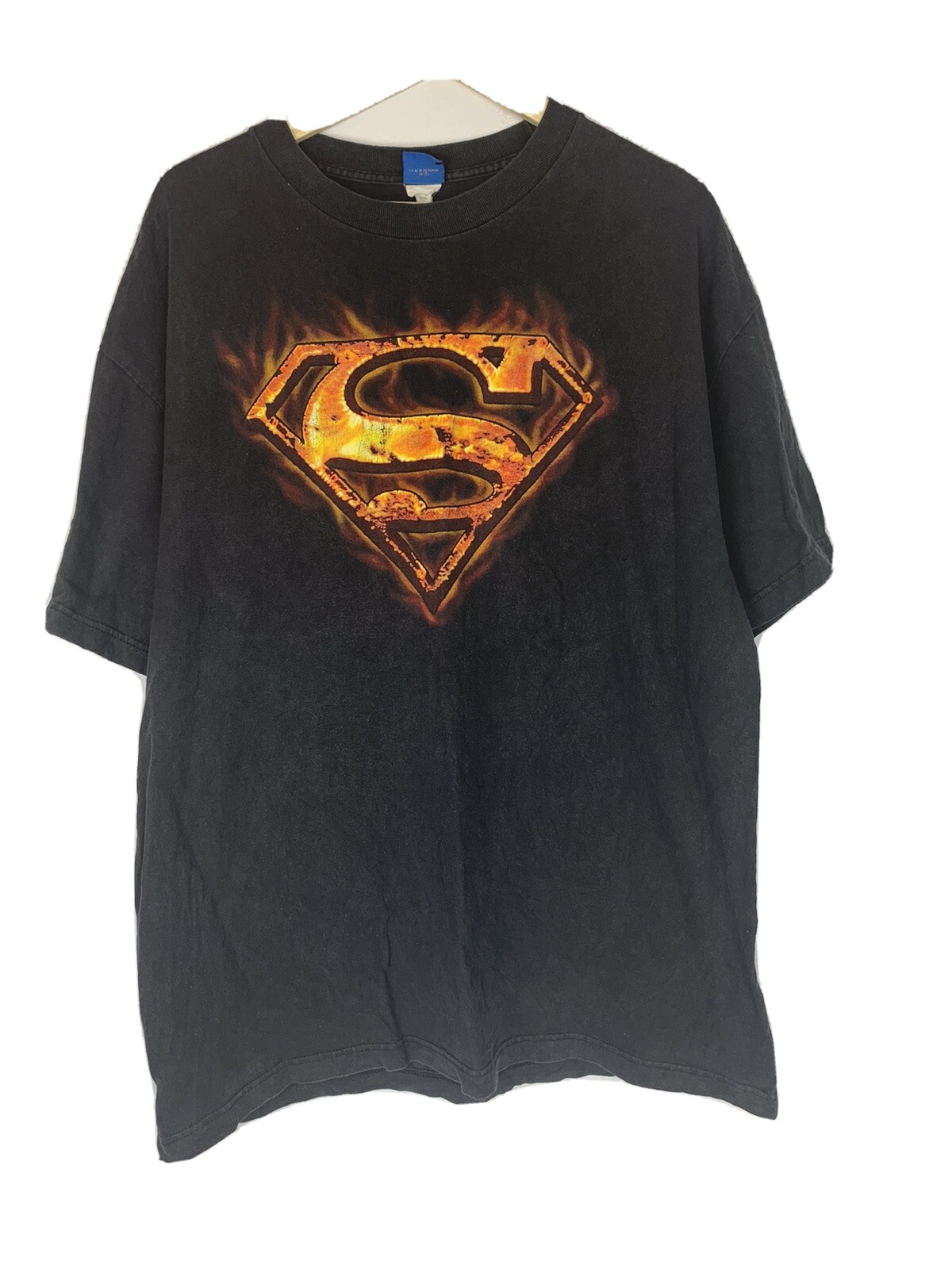 DC Comic Superman Flames Fire Logo Black Faded Distre… - Gem