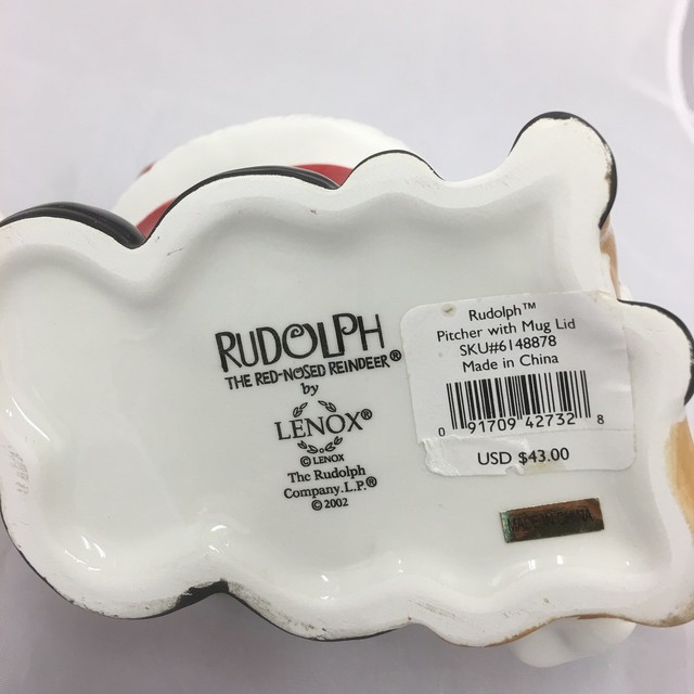 Lenox Rudolph Red Nosed Reindeer Pitcher W/ Mug Lid Teapot Christmas ...