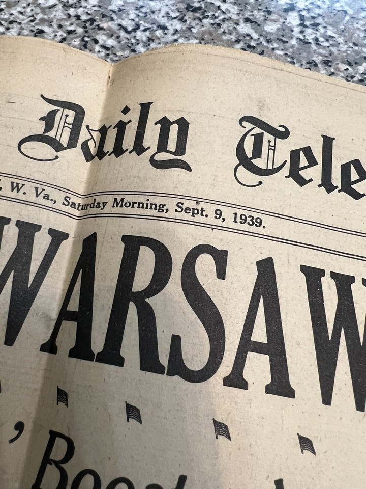 VINTAGE SEPTEMBER 9/9/1939 FDR NEWSPAPER WARSAW World War 2 Warsaw ...