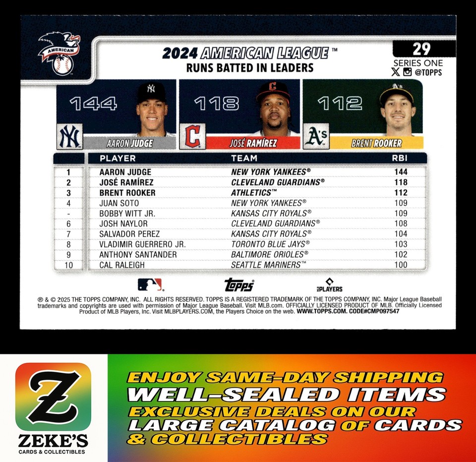 2025 Topps #29 A.L. RBI (Aaron Judge / Jose Ramirez / Brent Rooker) | eBay