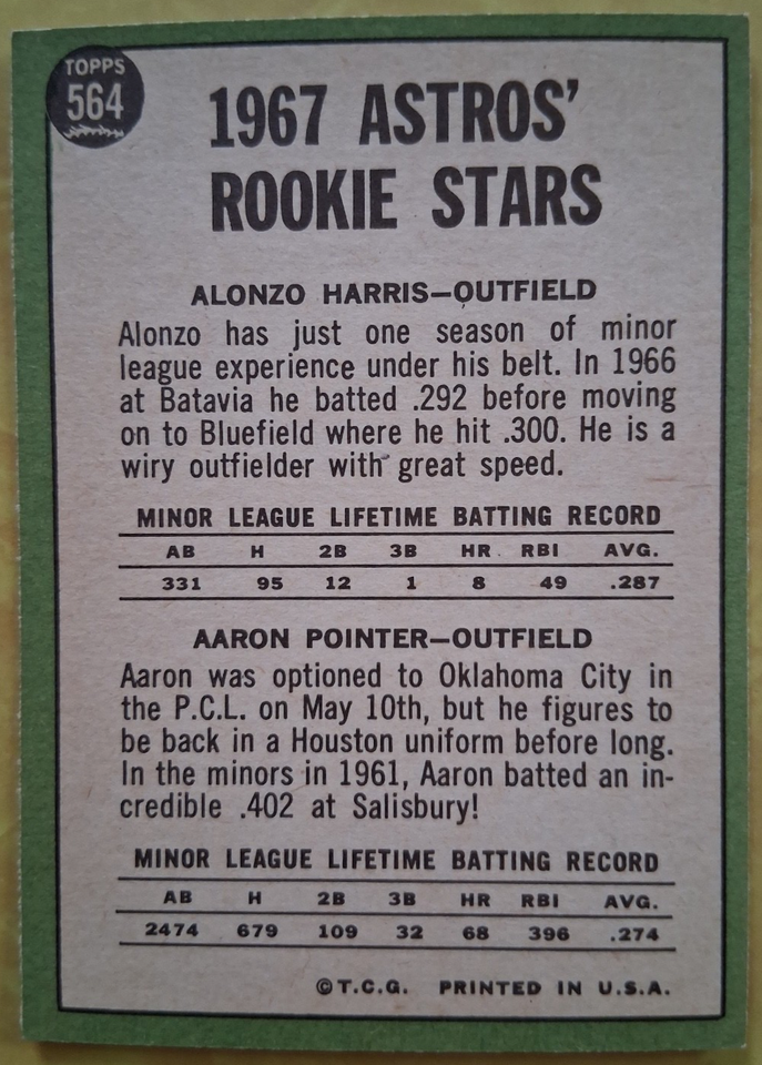 1967 Topps High Number #564 - Harris/Pointer - RC Rookie Card - Astros ...