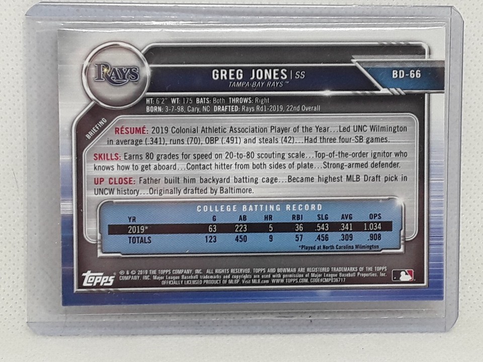 Izzy Wilson 2019 Bowman Draft Baseball - #BD-13 - Tampa Bay Rays | eBay