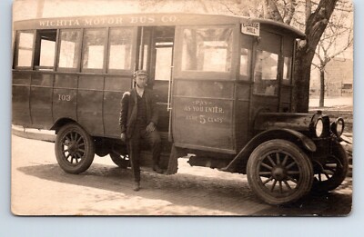RPPC Real Photo Postcard Kansas Wichita Motor Bus Co Fare 5 Cents ...