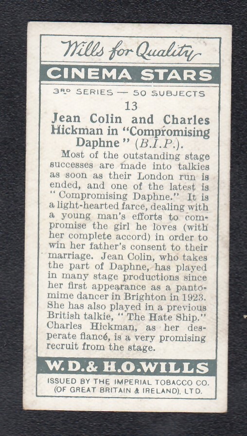 1931 Film Card JEAN COLIN & CHARLES HICKMAN in COMPROMISING DAPHNE ...