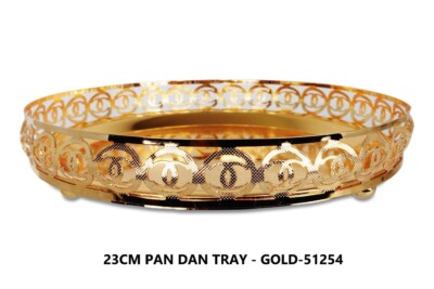 Gold Round Stylish 23cm Golden Plated Paandan Decorated Tray Home ...