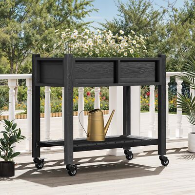 YINTATECH 34" Raised Bed Kit Flower Pot 4 Swivel Caster Double Layer ...