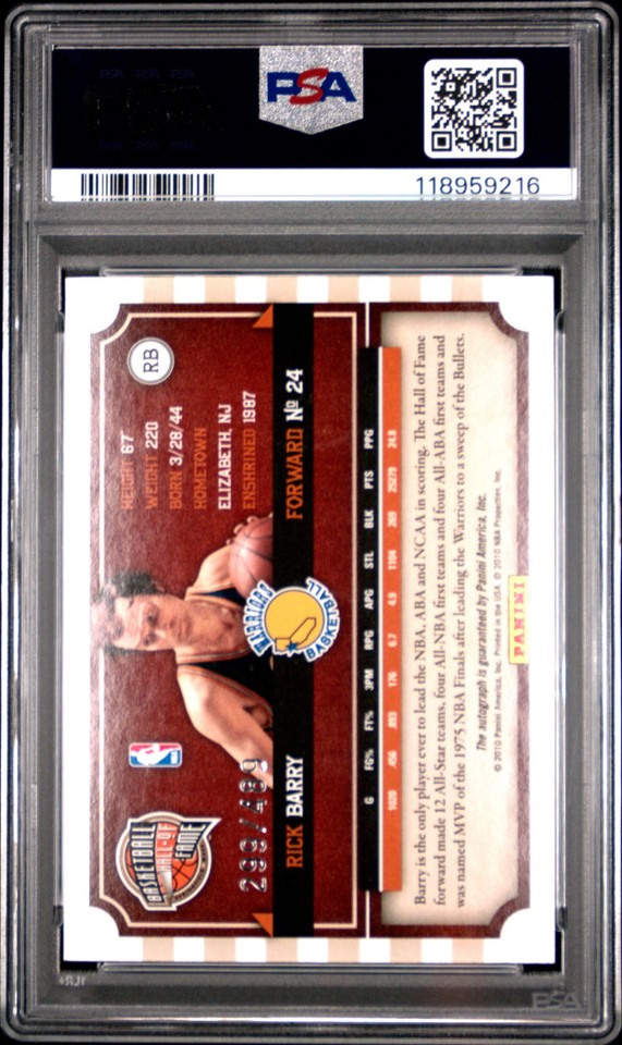 2009 PANINI HOF FAMED SIGNATURES #RB RICK BARRY 299/489 PSA 8 AUTO | eBay
