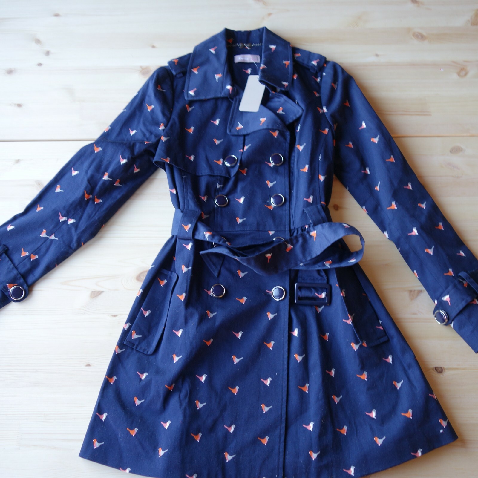 BIRD Trench Coat 8 36 XS NAVY Bird Coat BIRD Jacket Belt A Wear Coat ...