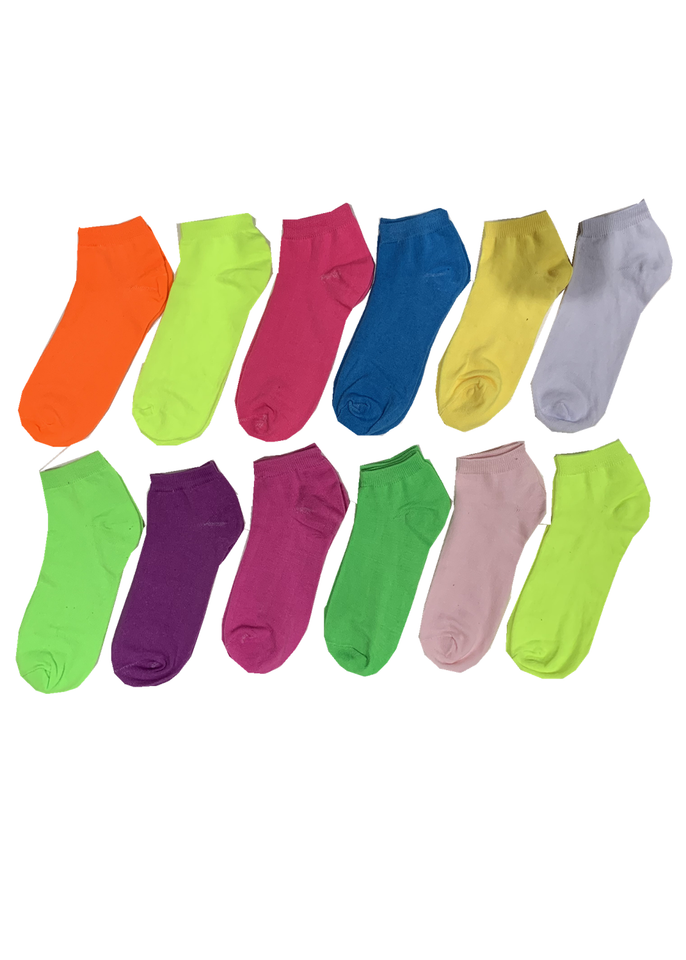 12 Pairs Womens Ankle Socks Soild Multi Color Size 9-11 Cotton Casual ...