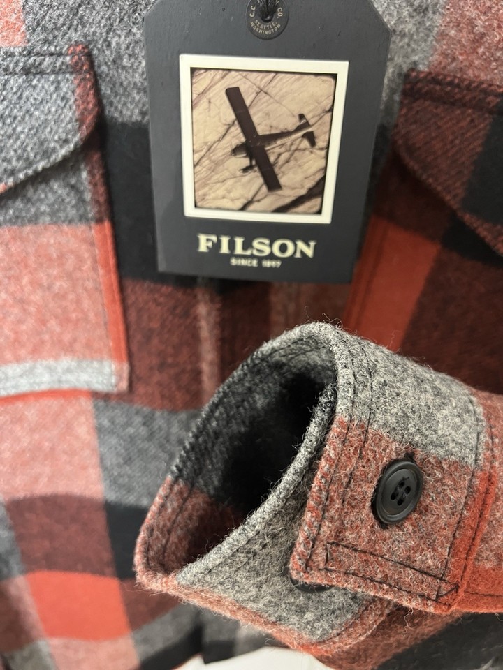 Filson Wool Jac Shirt, Black Charcoal Rust Plaid | Made In USA | Large ...