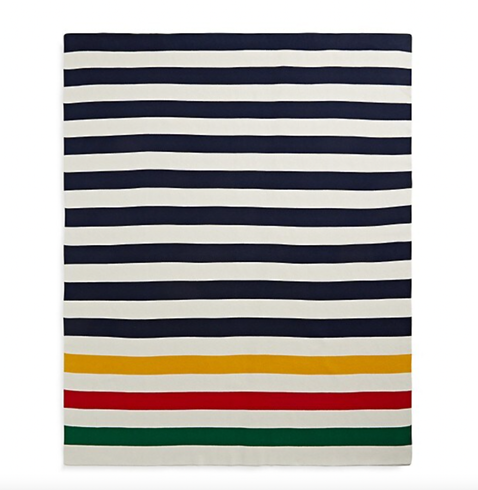 Hudson's Bay HBC Stripes Multistripe Cotton Knit Throw Blanket 63.5"W x ...