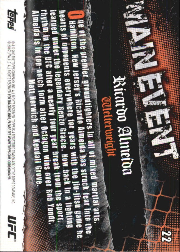 2010 Topps UFC Main Event Card #22 Ricardo Almeida | eBay