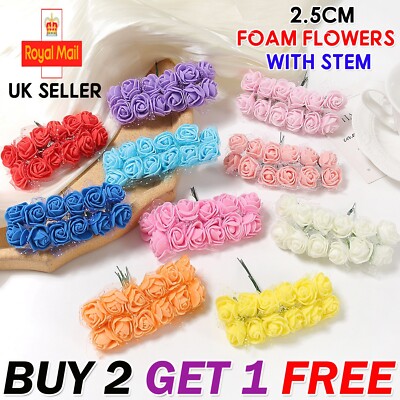144Pcs 2.5cm Artificial Flowers Mini Foam Roses with Stem Wedding ...