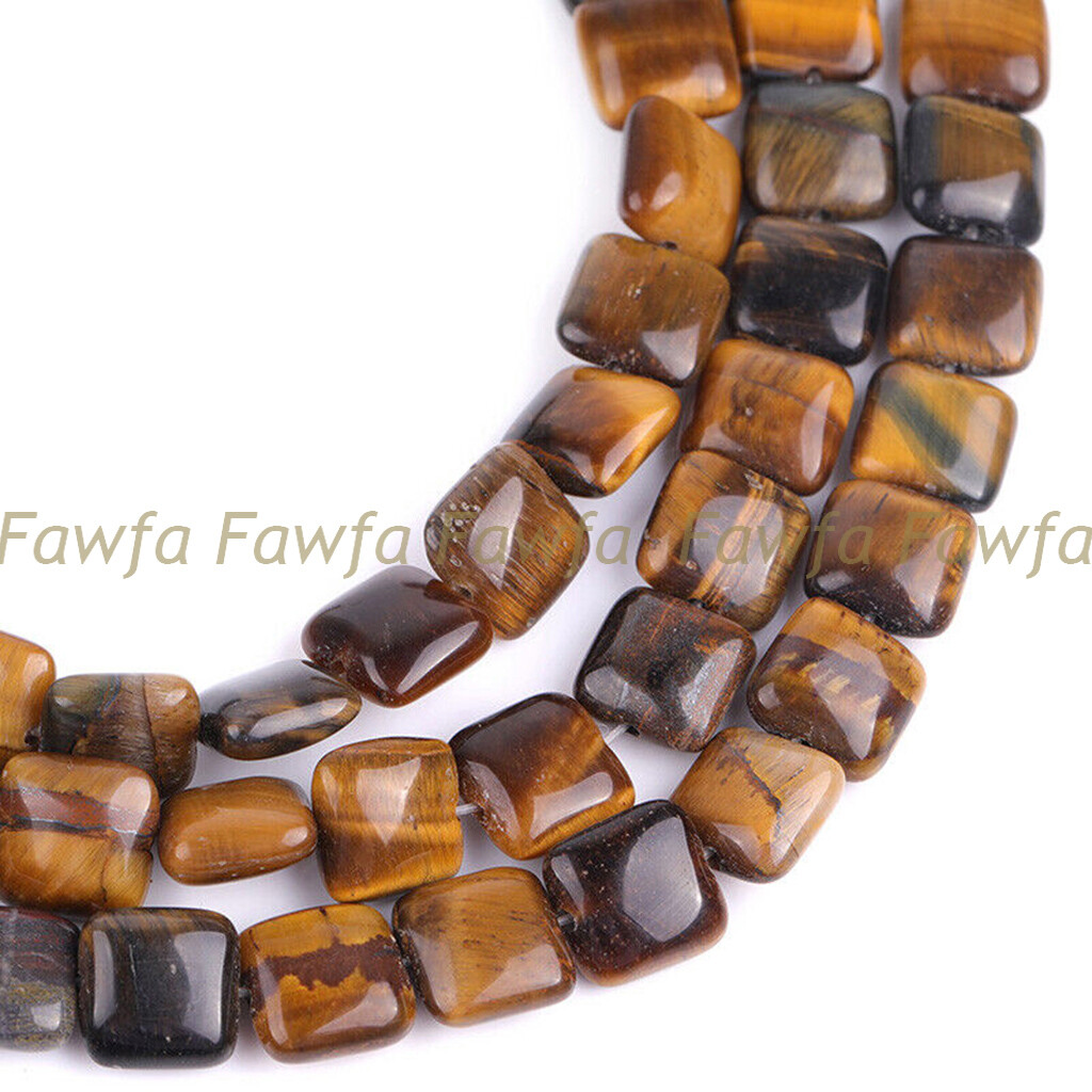 12mm Natural Yellow Tiger's Eye Square Flat Gemstone Loose Beads 15 ...