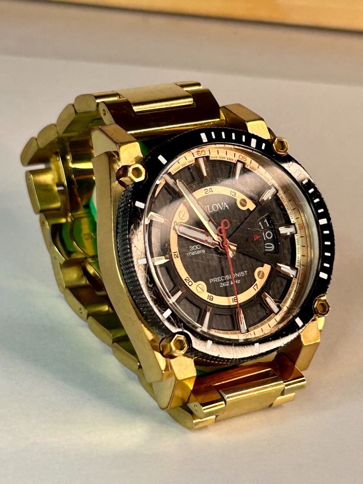 Bulova Precisionist 98B152 Icon Rose Gold Black Dial Polyurethane Men's ...