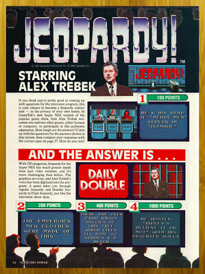 1992 Jeopardy SNES Genesis Print Ad/Poster Authentic ALEX TREBEK Video ...