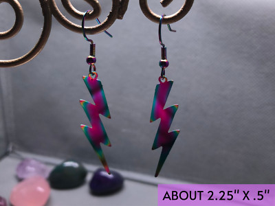 Rainbow Lightning Bolt Stainless Steel Earrings | eBay