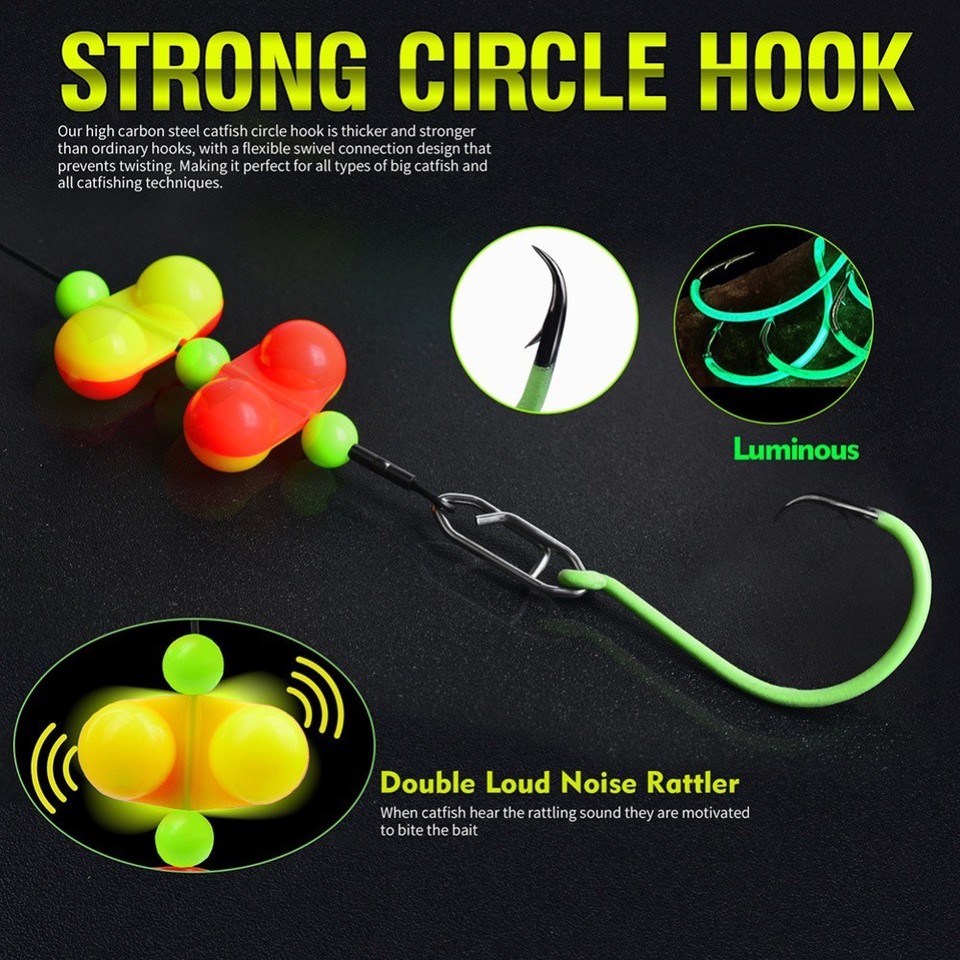 Circle Hook Catfish Rigs Double Rattle Beads EVA Foam Construction Bank ...