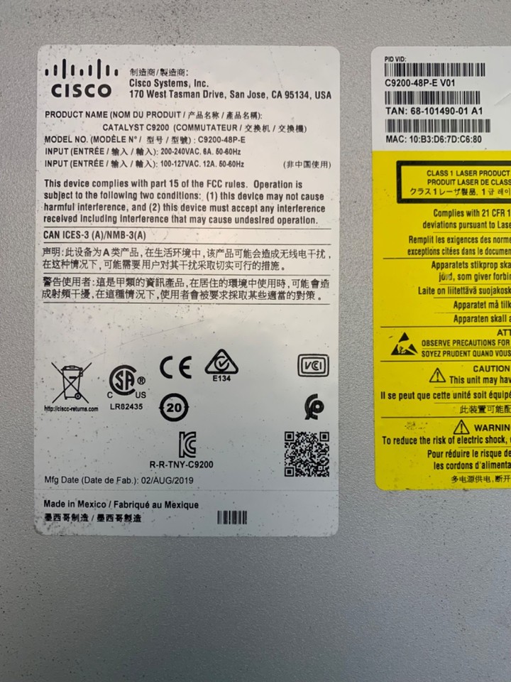 Cisco Catalyst 9200 48-V01 Port PoE+ Network Switch w/module C9200-NM ...