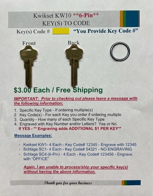 Kwikset Schlage American Yale - Keys Cut to Code - Computerized Cut - 4 ...