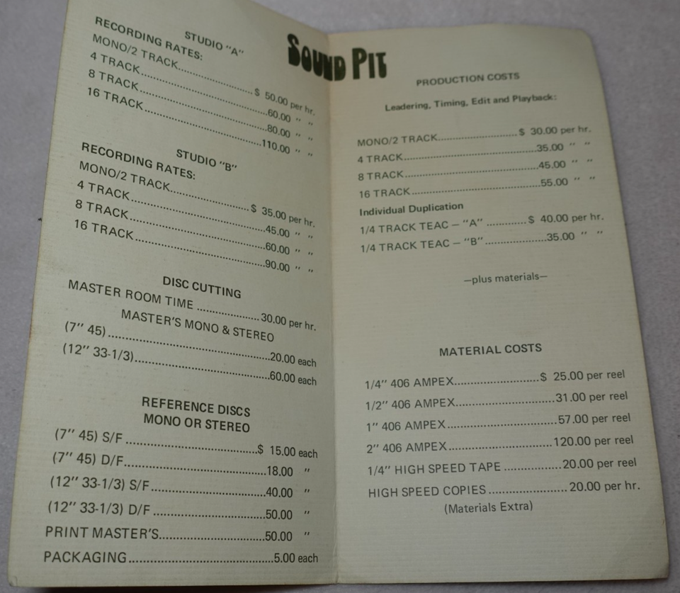 Sound Pit Recording Studios Music Atlanta Georgia Price List Original ...