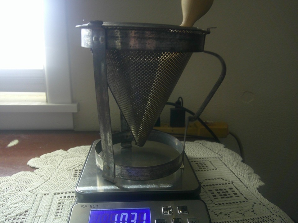 Vtg Cone Mill Colander Metal Mesh Wooden Pestle Set Sieve Stand 9” Tall ...