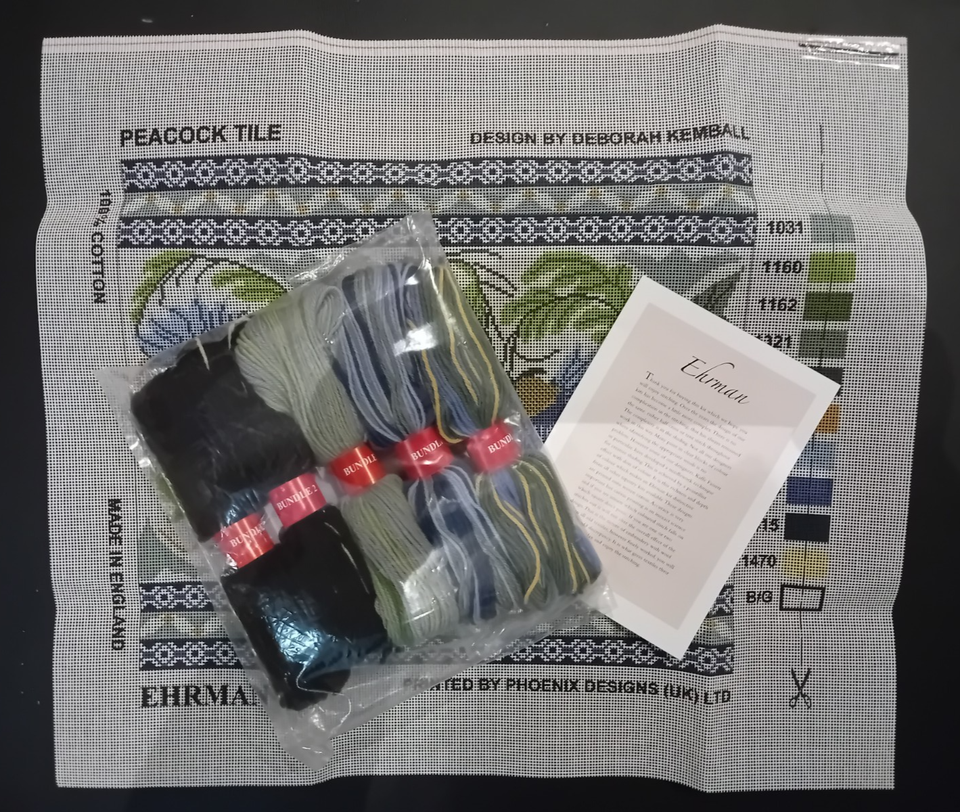 Ehrman PEACOCK TILE black DEBORAH KEMBALL tapestry needlepoint RARE ...