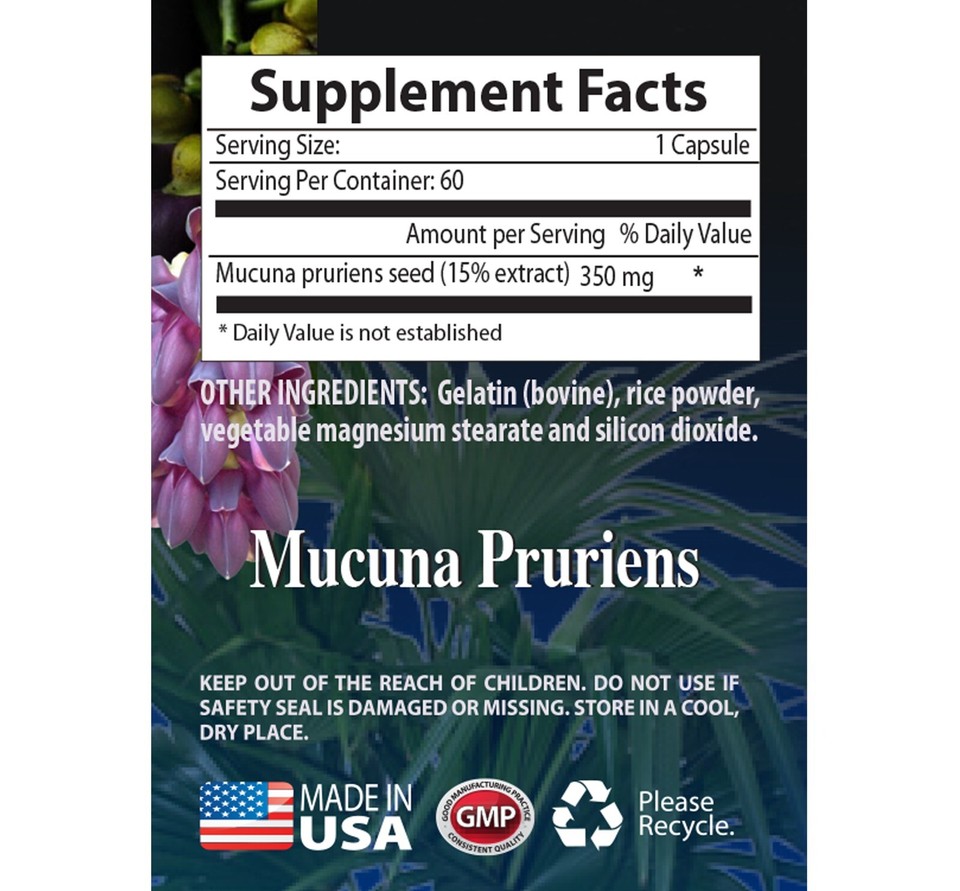 Natural Life MUCUNA PRURIENS VELVET BEANS EXTRACT - mood (1 Bottle, 60 ...