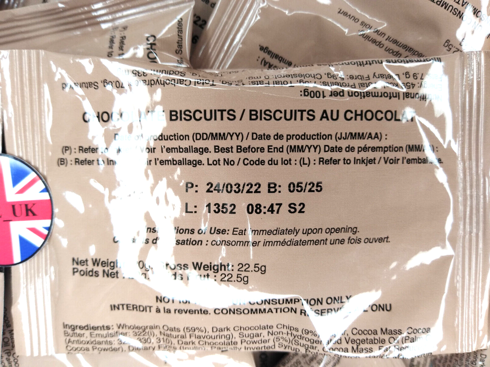 20 x British Ration Pack MRE Chocolate Biscuits - Long Dated - Camping ...